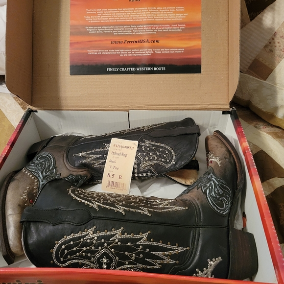 Ferrini | Shoes | Ferrini Embossed Wing Brown Black Cowgirl Boots ...